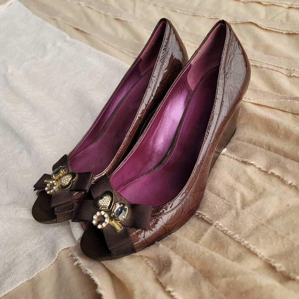 Coach Poppy Jaden Patent Leather Wedge - Gem